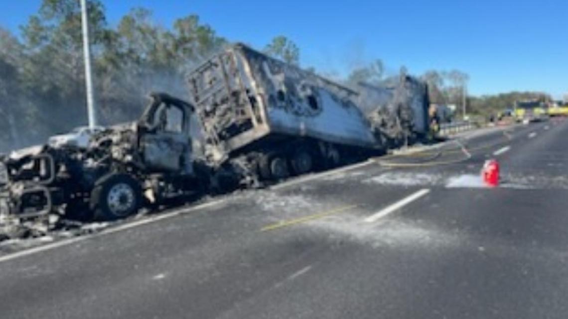 Semi-truck catches fire in Riverview on I-75: HCFR | wtsp.com