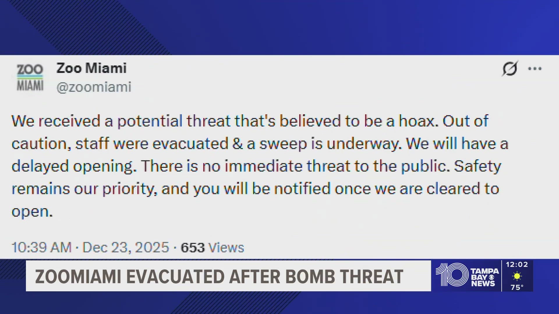 ZooMiami evacuated for bomb threat investigation | wtsp.com
